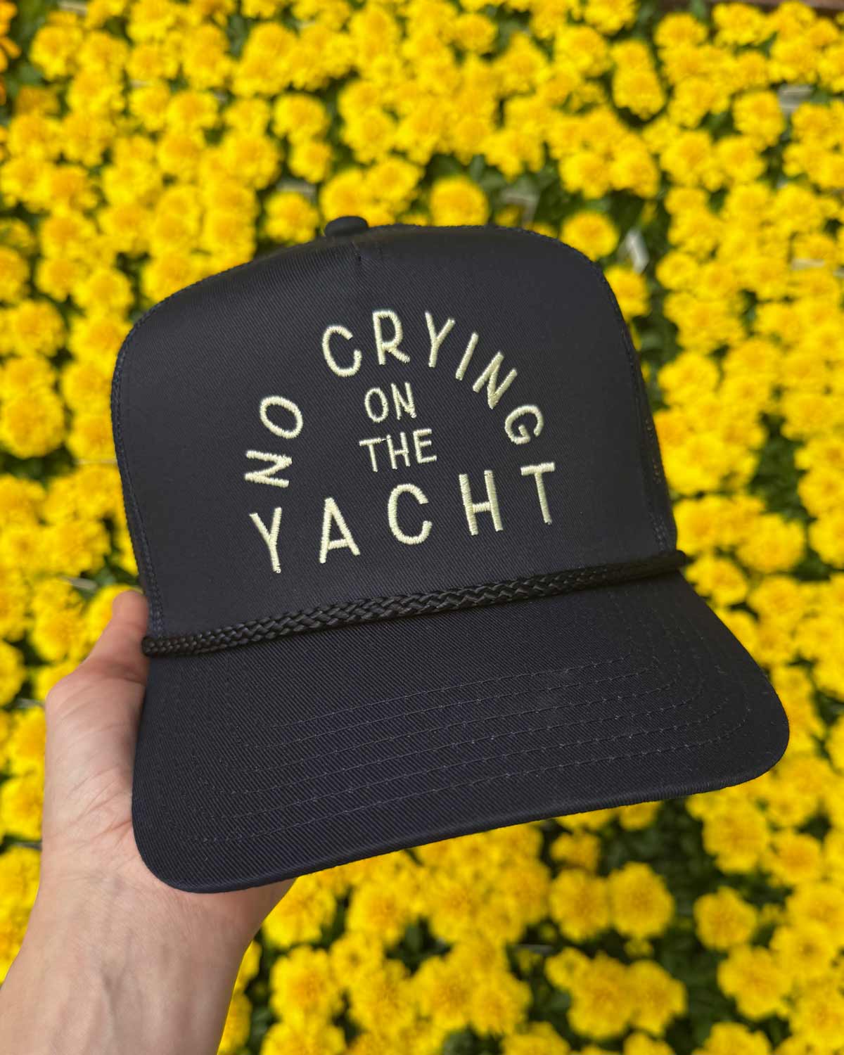 No Crying on the Yacht Navy Rope Trucker Hat– Shop Sundrop