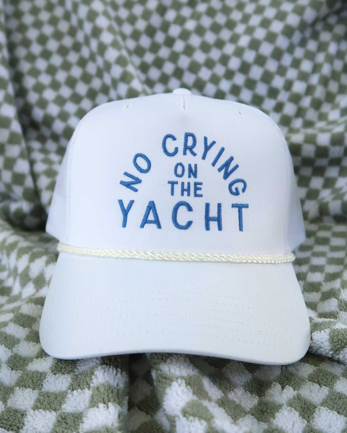 No Crying on the Yacht White Rope Trucker Hat– Shop Sundrop